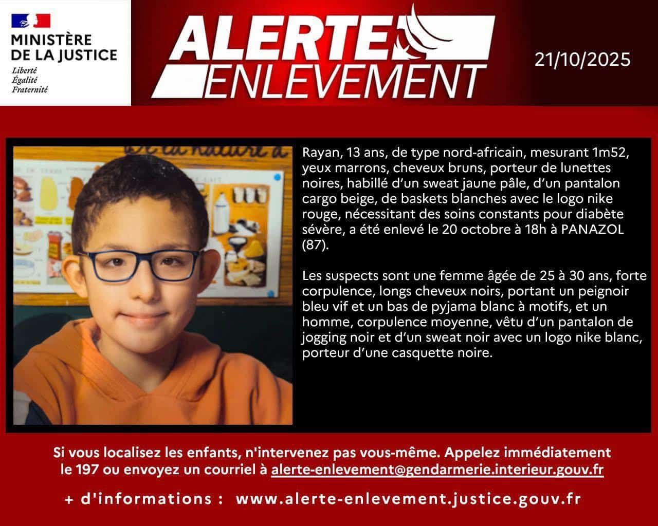 Alerte enlèvement : Rayan, 13 ans, a été enlevé à Panazol en Haute-Vienne